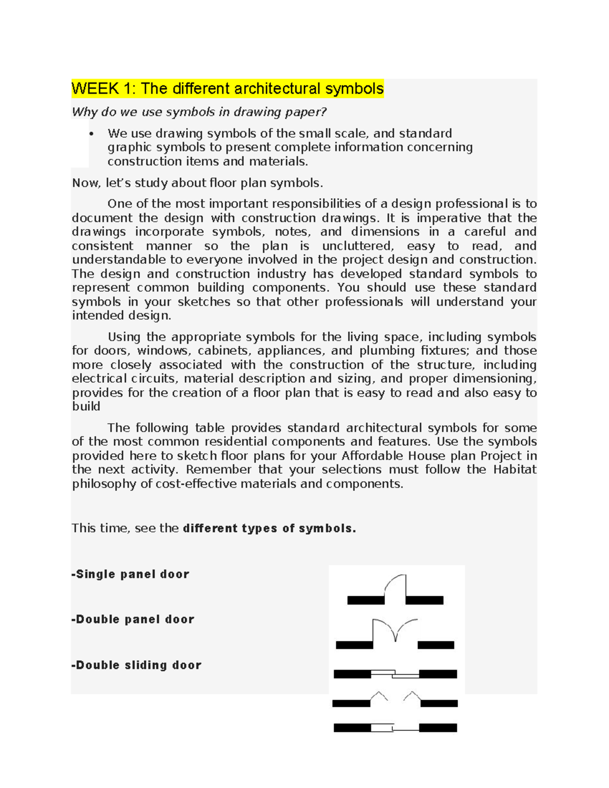 WEEK 1: Understanding Architectural Symbols in Design and Construction ...