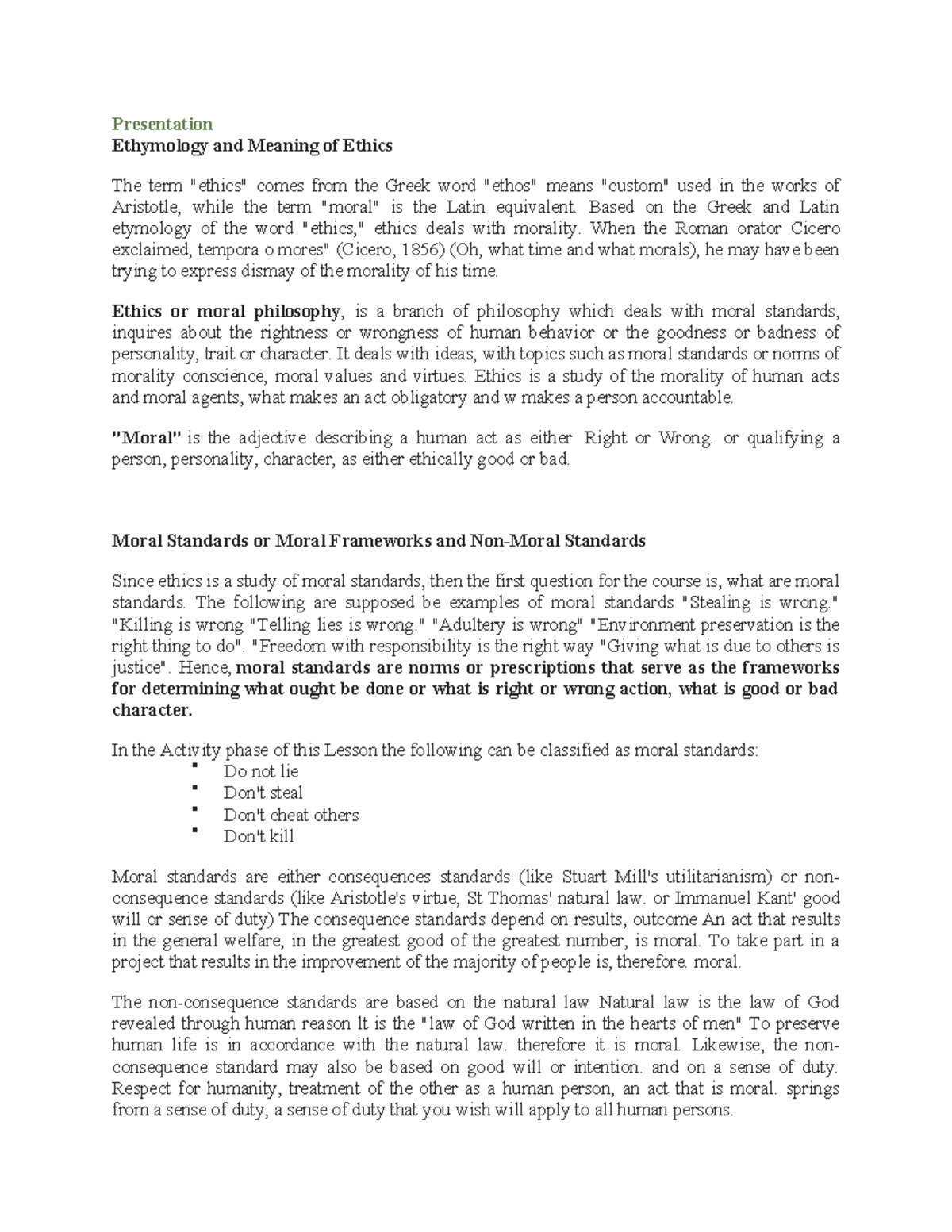 Moral vs Non-Moral Standards: Lecture Notes on Ethics (ETH101) - Studocu