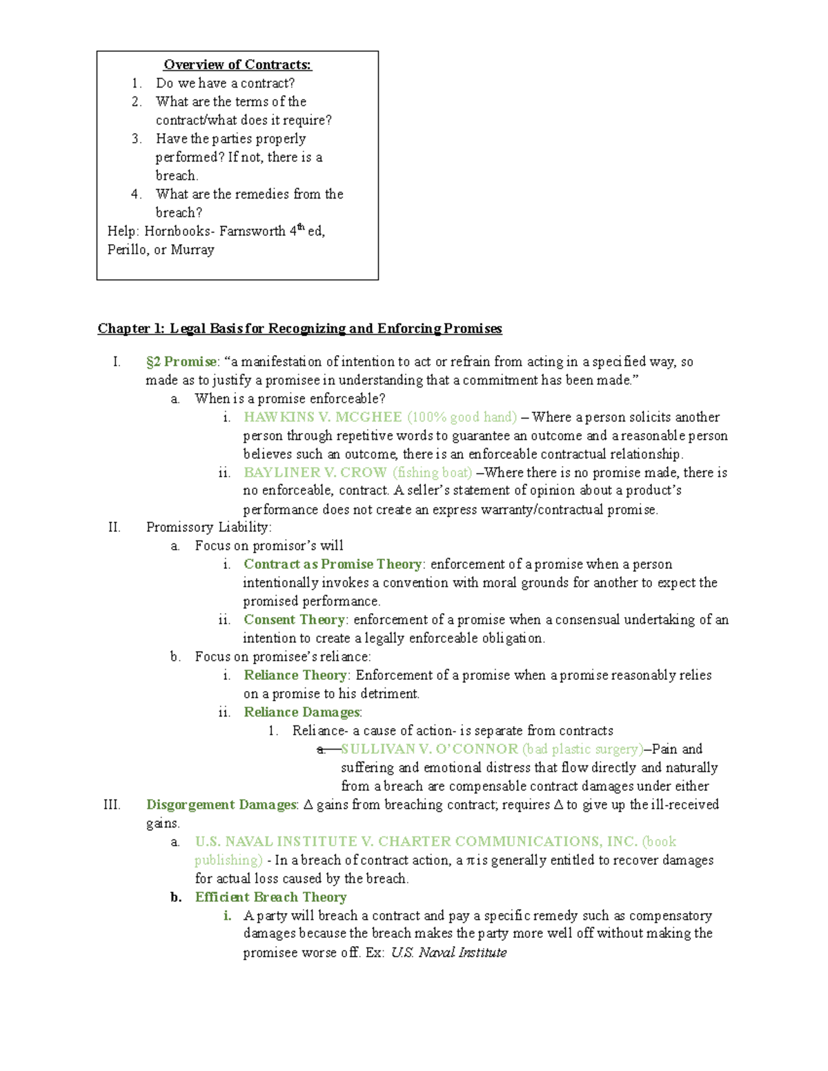 Contracts Case Summaries: Key Concepts and Legal Principles - Studocu