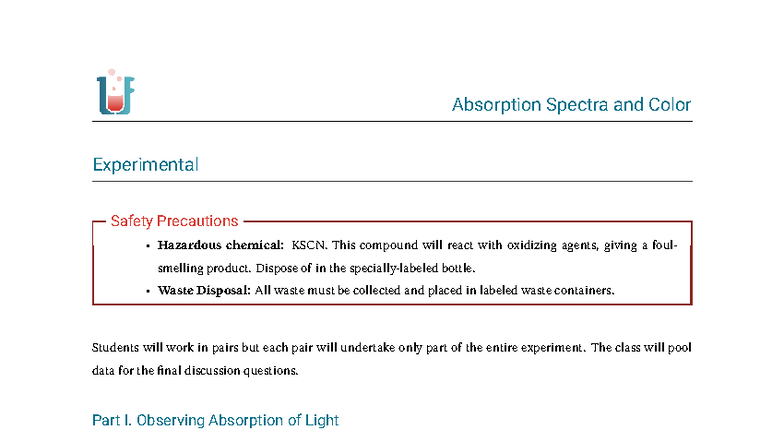 AS.1 Absorption Spectra and Color Lab Manual for University of ...