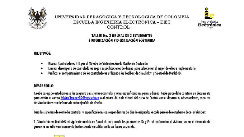Taller 2: Sintonización PID - Control EIET 2025 II G1 - Studocu