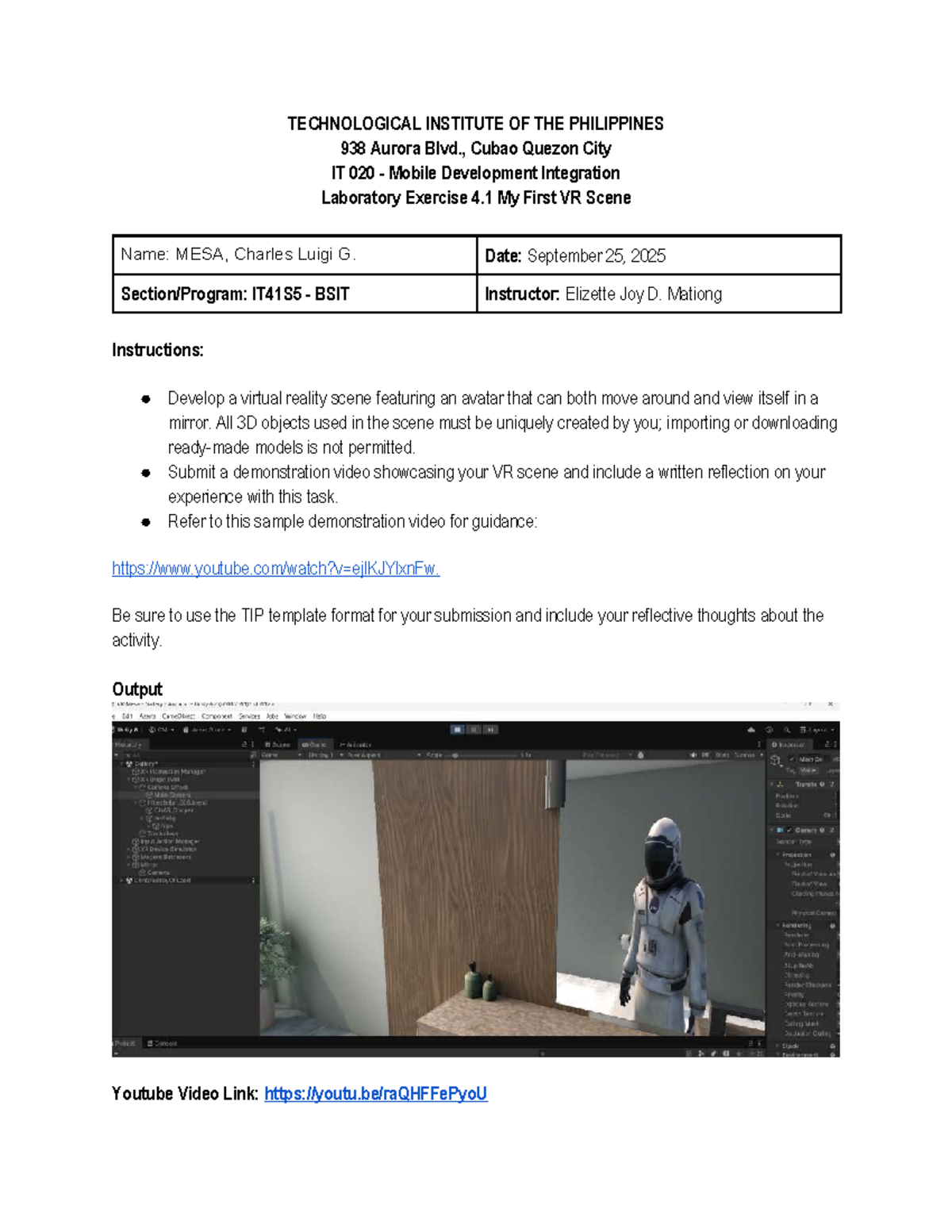 IT020 Lab Exercise 4.1: Creating My First VR Scene - Studocu
