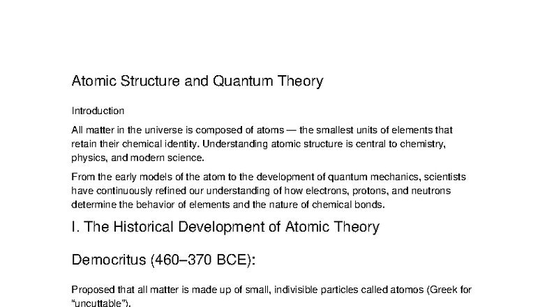 Atomic Structure & Quantum Theory: A Comprehensive Overview - Studocu