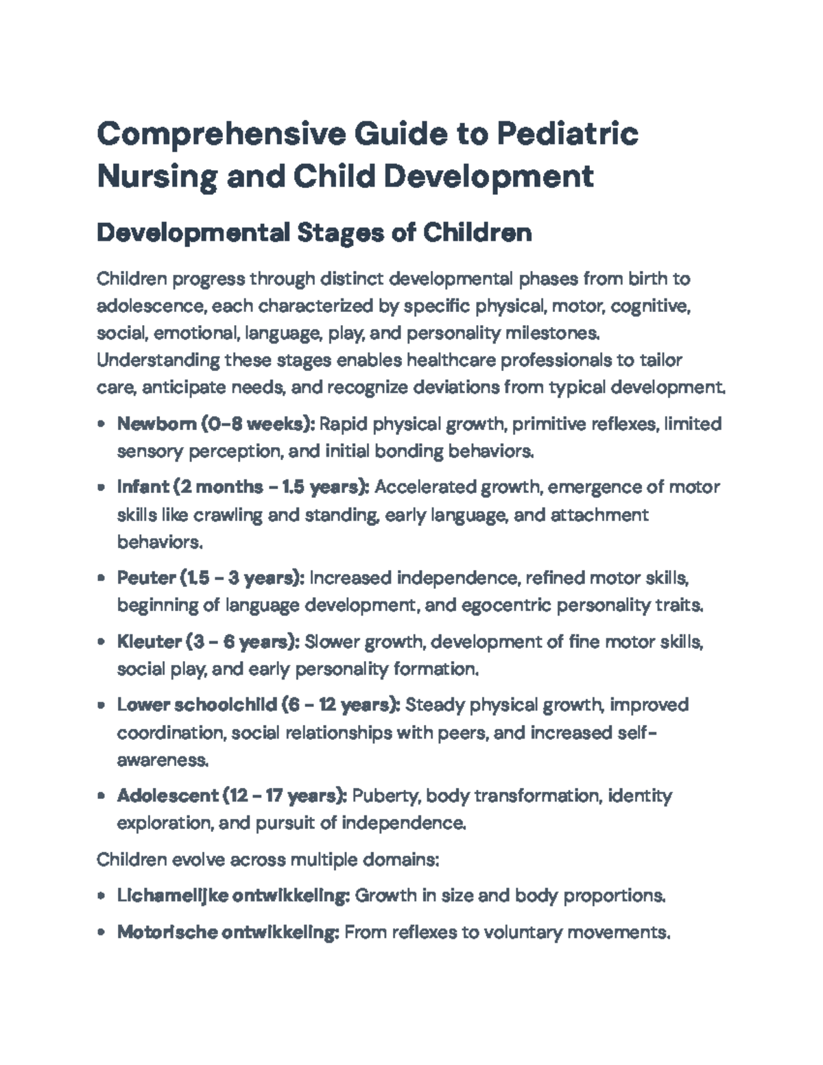 Pediatric Nursing & Child Development: Comprehensive Care Guide - Studocu