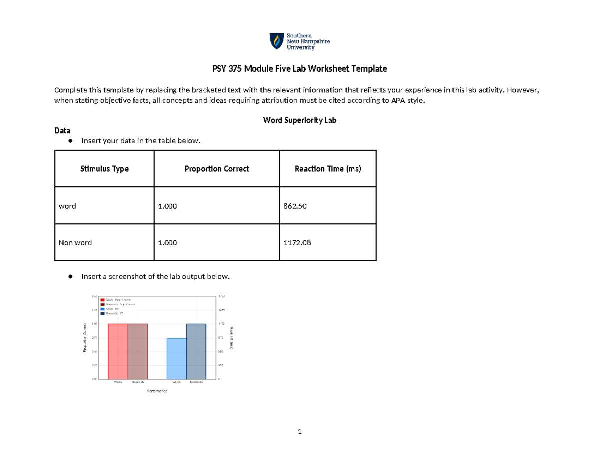 PSY 375 Module Five Lab Worksheet Template - PSY 375 Module Five Lab ...