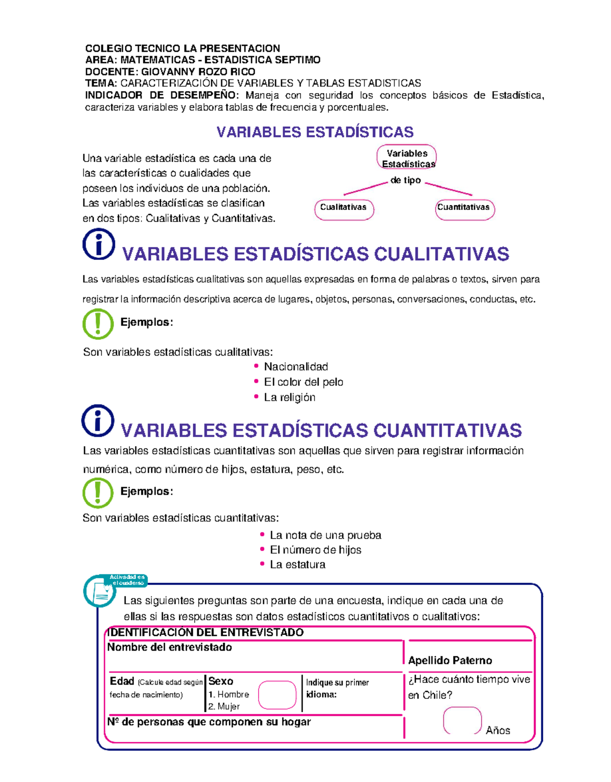 Variables Estadísticas: Cualitativas y Cuantitativas - Séptimo - Studocu