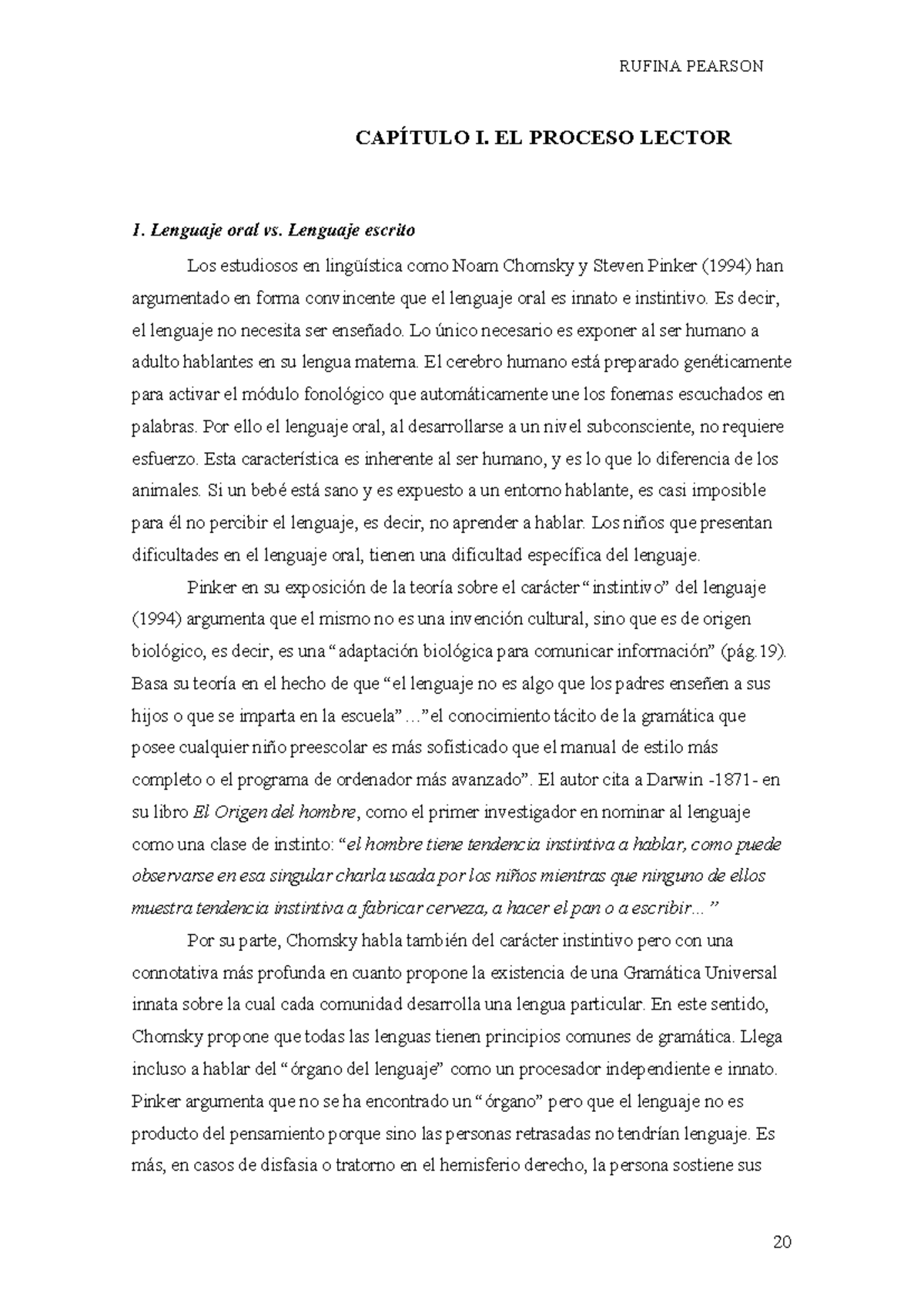 RUFINA PEARSON CAPÍTULO I: EL PROCESO LECTOR Y SU IMPORTANCIA - Studocu