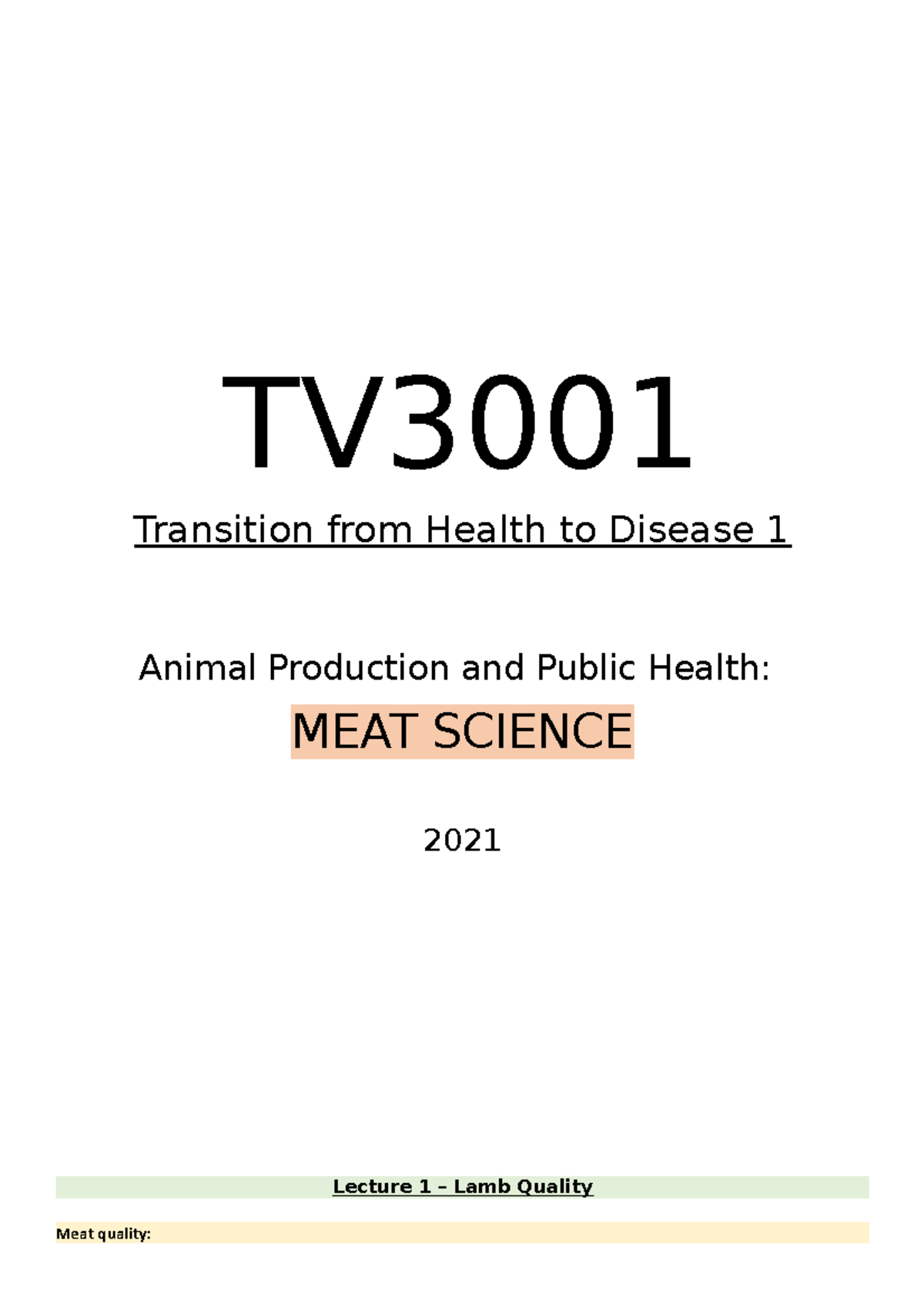 Meat Science - Lecture Notes on Lamb and Beef Quality Factors - Studocu