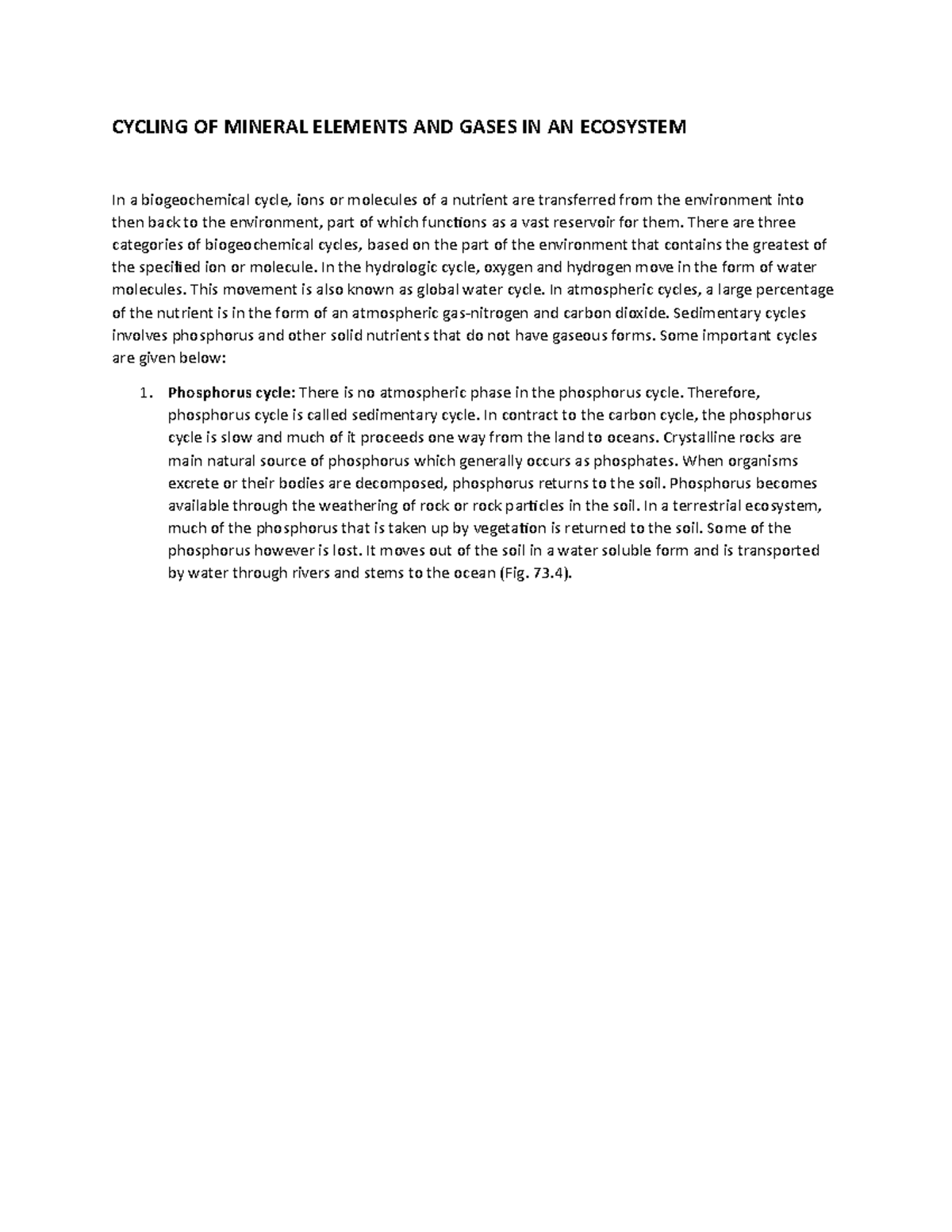 Cycling of mineral Elements - CYCLING OF MINERAL ELEMENTS AND GASES IN ...