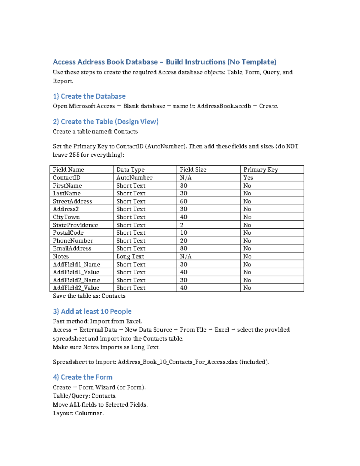 Access Database Build Instructions for Address Book (No Template) - Studocu