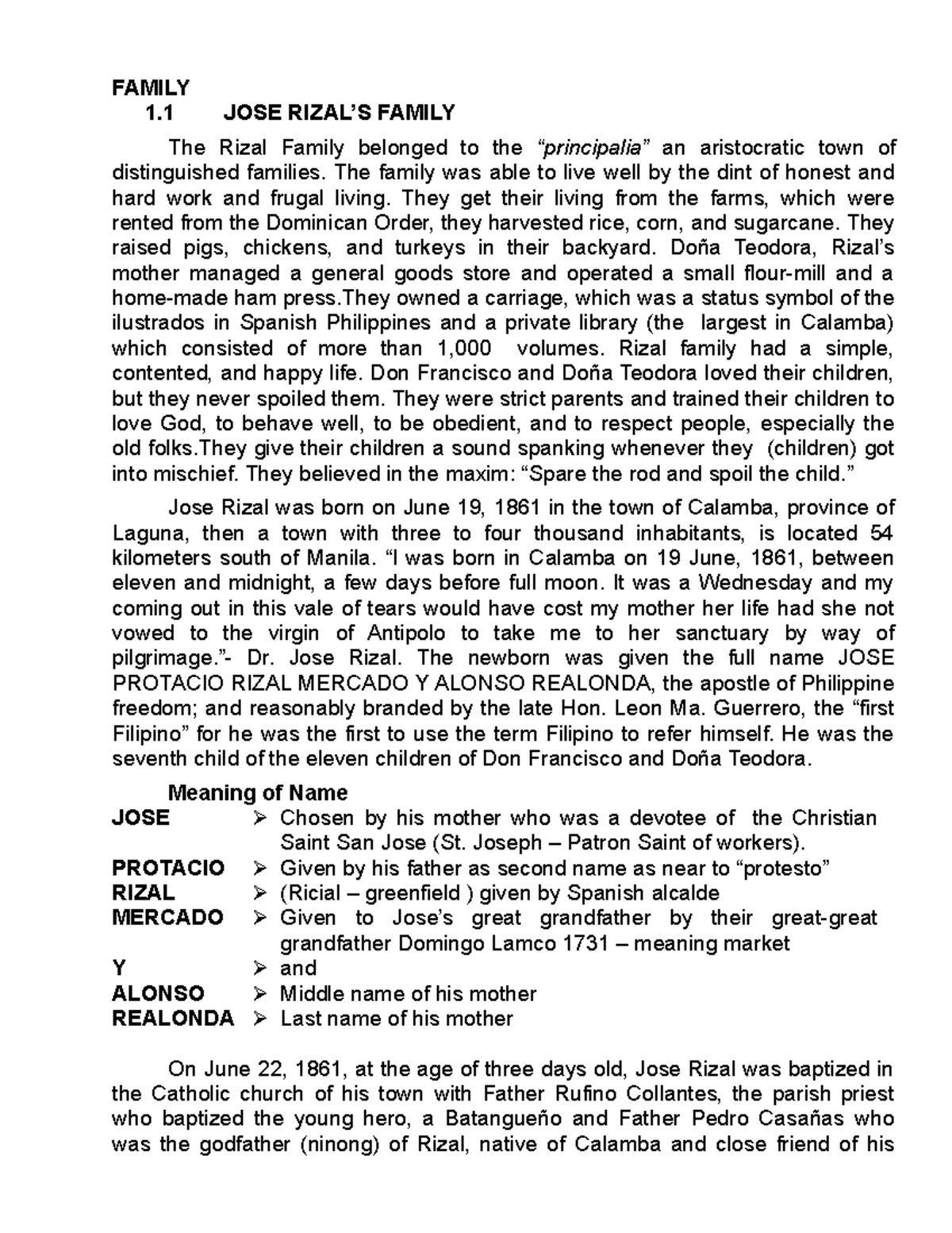 Jose Rizal’s Family - FAMILY 1 JOSE RIZAL’S FAMILY The Rizal Family ...