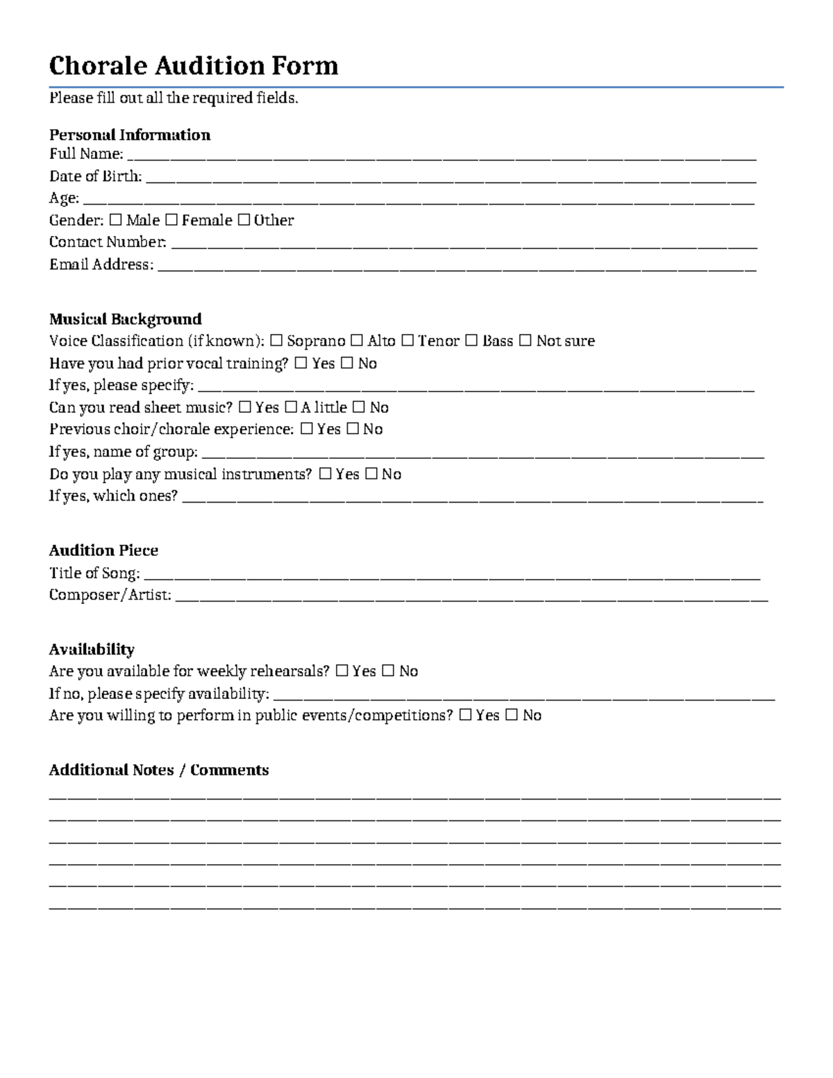 Chorale Audition Form - Final Submission Guide - Studocu