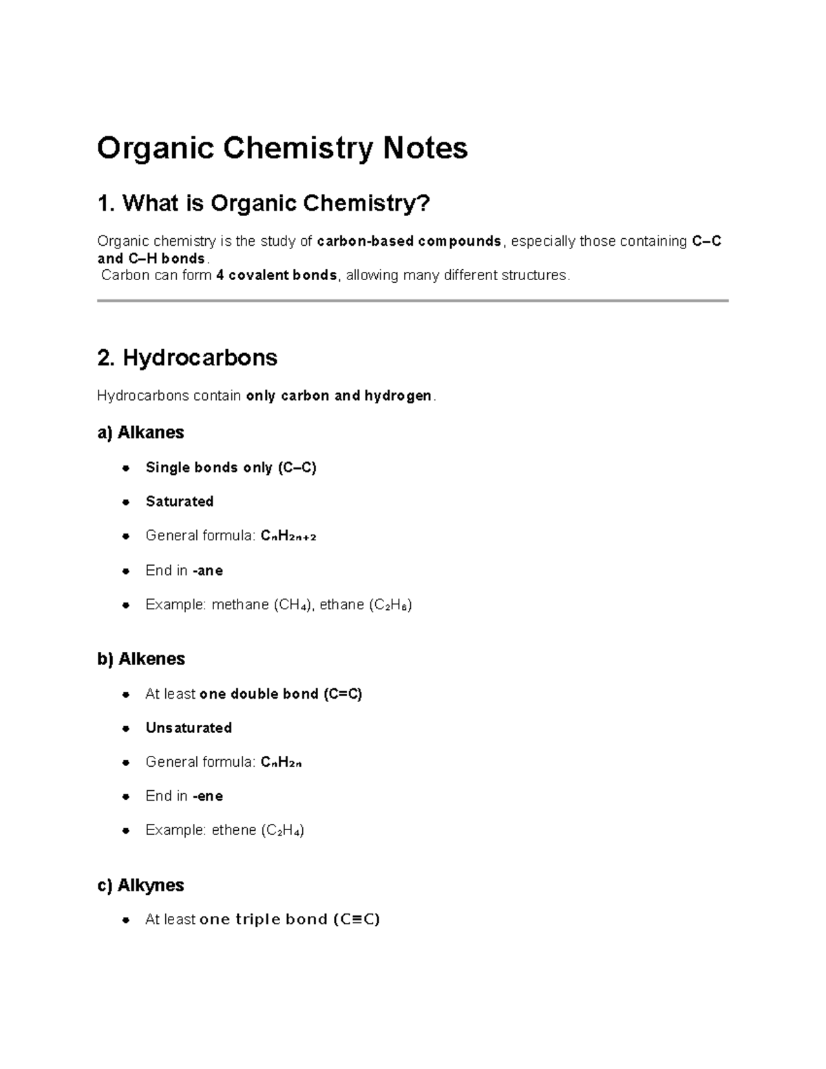 Organic Chemistry Notes: Key Concepts and Compounds - Studocu