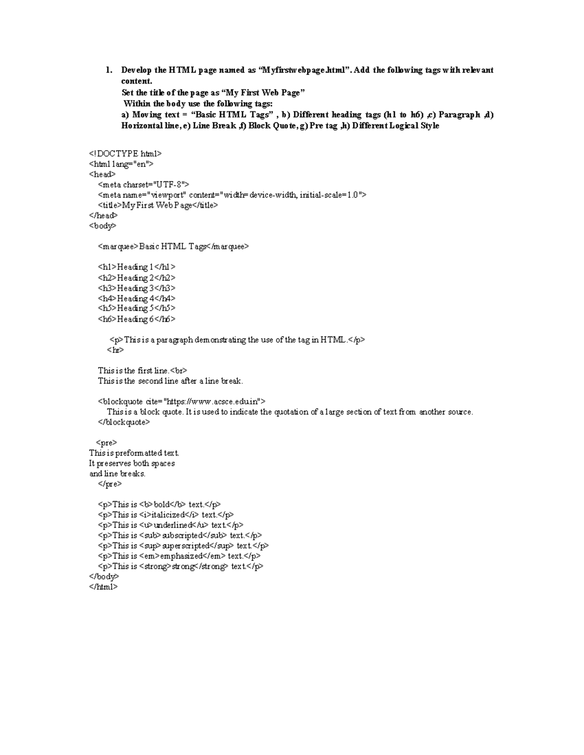 HTML & CSS Project: Creating Web Pages & Styles (Course Code: 1-6 ...
