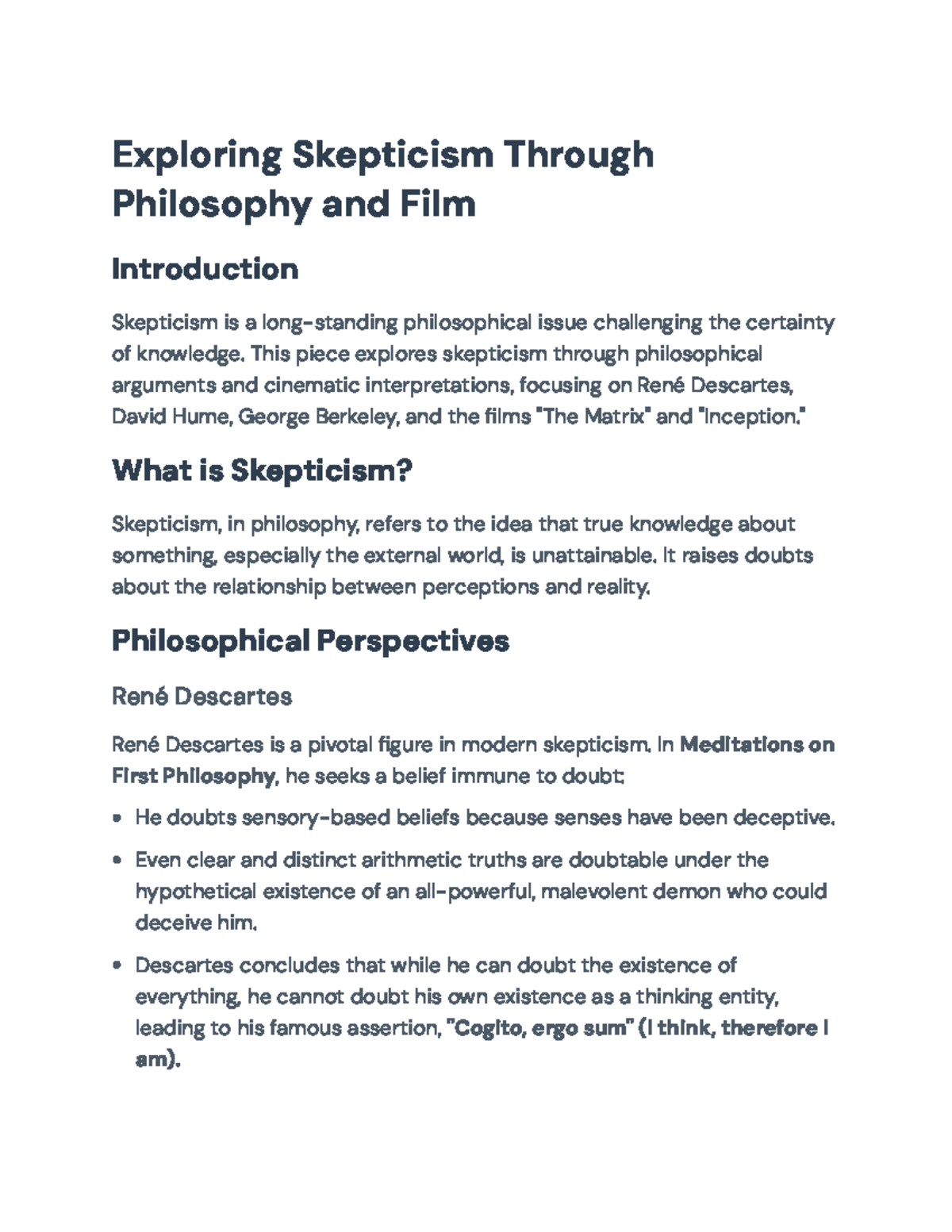 Philosophical Skepticism in Film: From Descartes to Inception Analysis ...