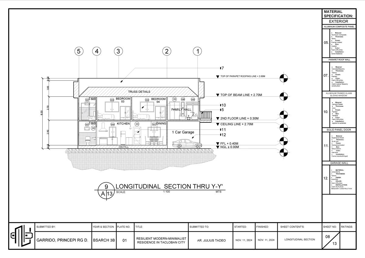 Longitudinal Section-CAD - D D D W W7 W W W6 W W FAMILY HALL BEDROOM 04 ...