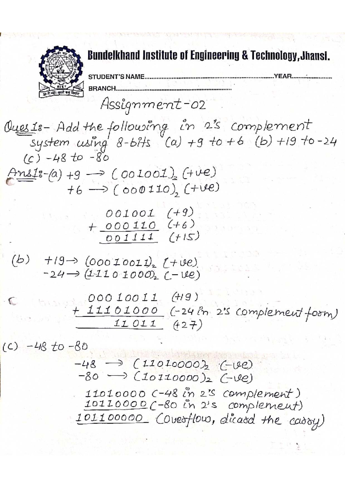 COA-Assignment 02: Complement Arithmetic Operations and Flowcharts ...
