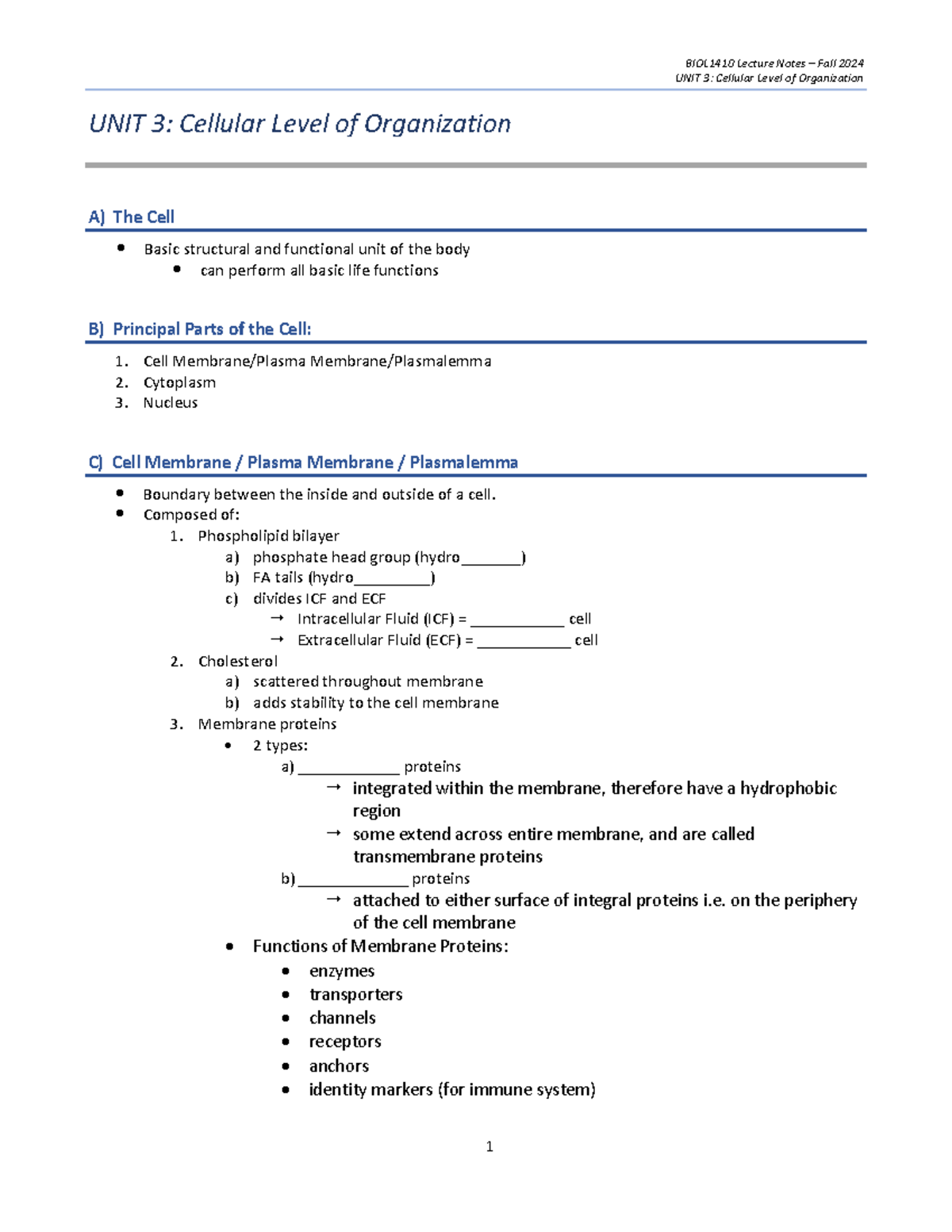 3 - UNIT 3 - Cellular Level OF Organization (2024) - UNIT 3: Cellular ...