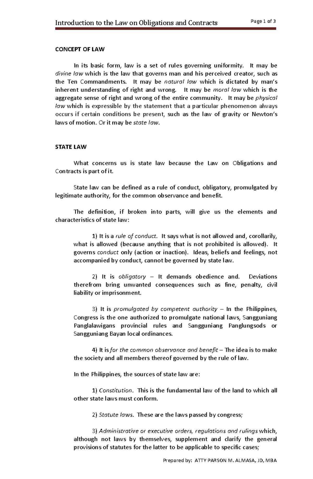 LAW ON Obligations AND Contracts: Introductory NOTES for Legal Studies ...