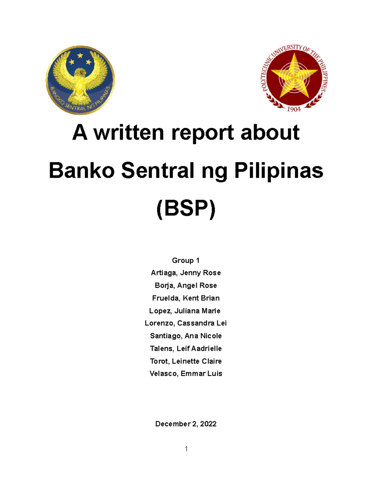 Bangko Sentral ng Pilipinas (BSP) Overview and Functions Report - Studocu