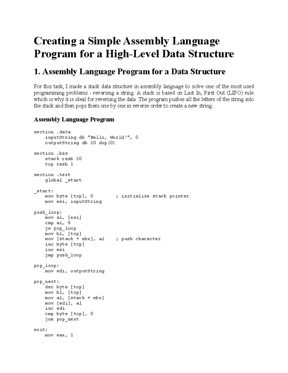 Creating a Simple Assembly Language Program for Data Structures (Unit 7) - Studocu