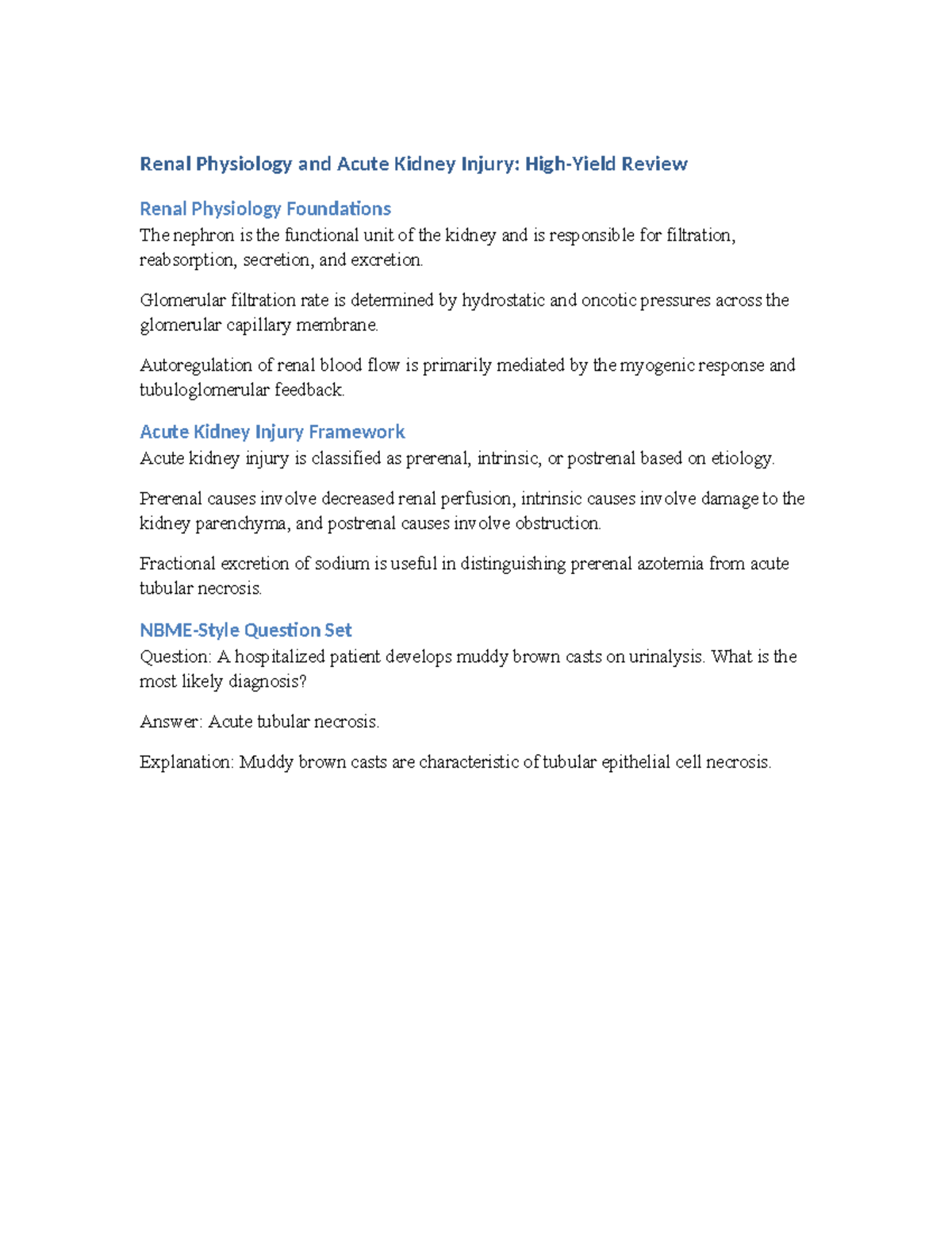 Renal Physiology & AKI: Key Concepts & Review Notes - Studocu