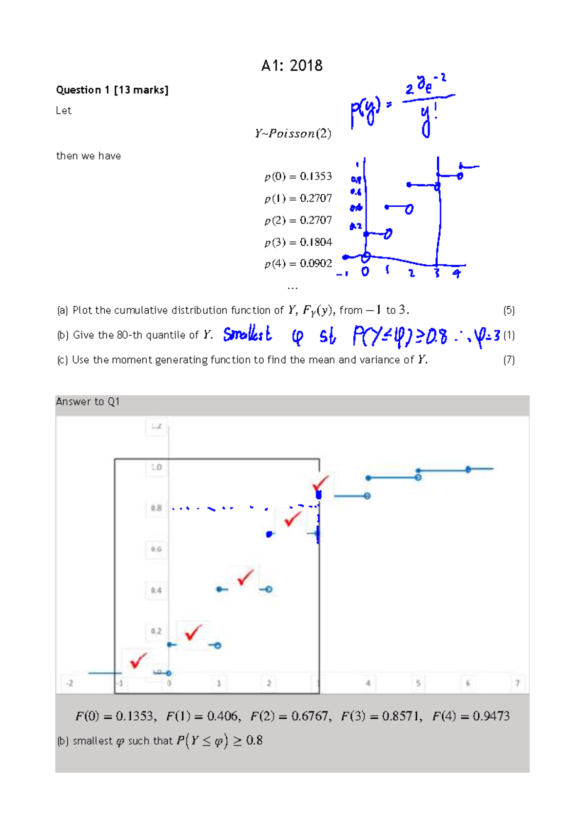 2018 A1: CDF, Quantiles, and MGF Analysis of Random Variables - Studocu