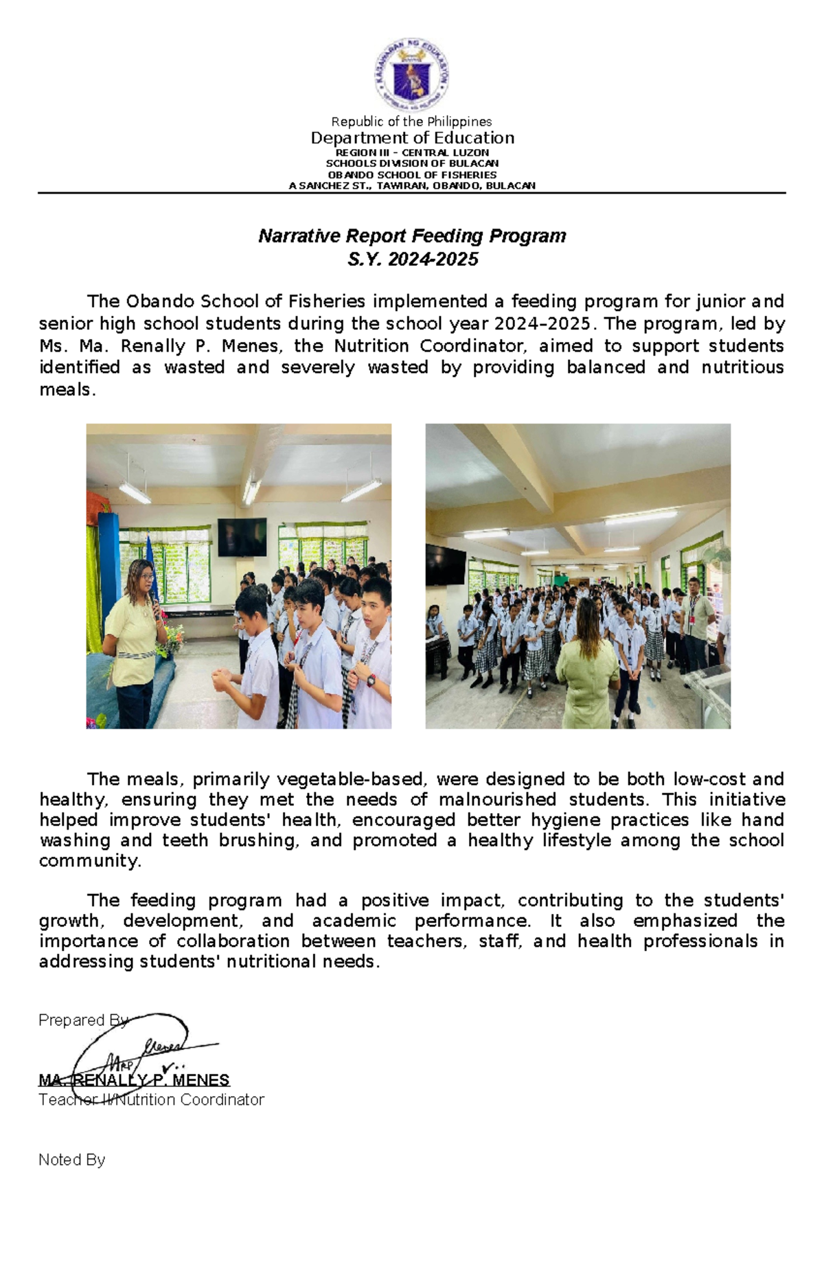 OSF Feeding Program Report S.Y. 2024-2025 - Studocu