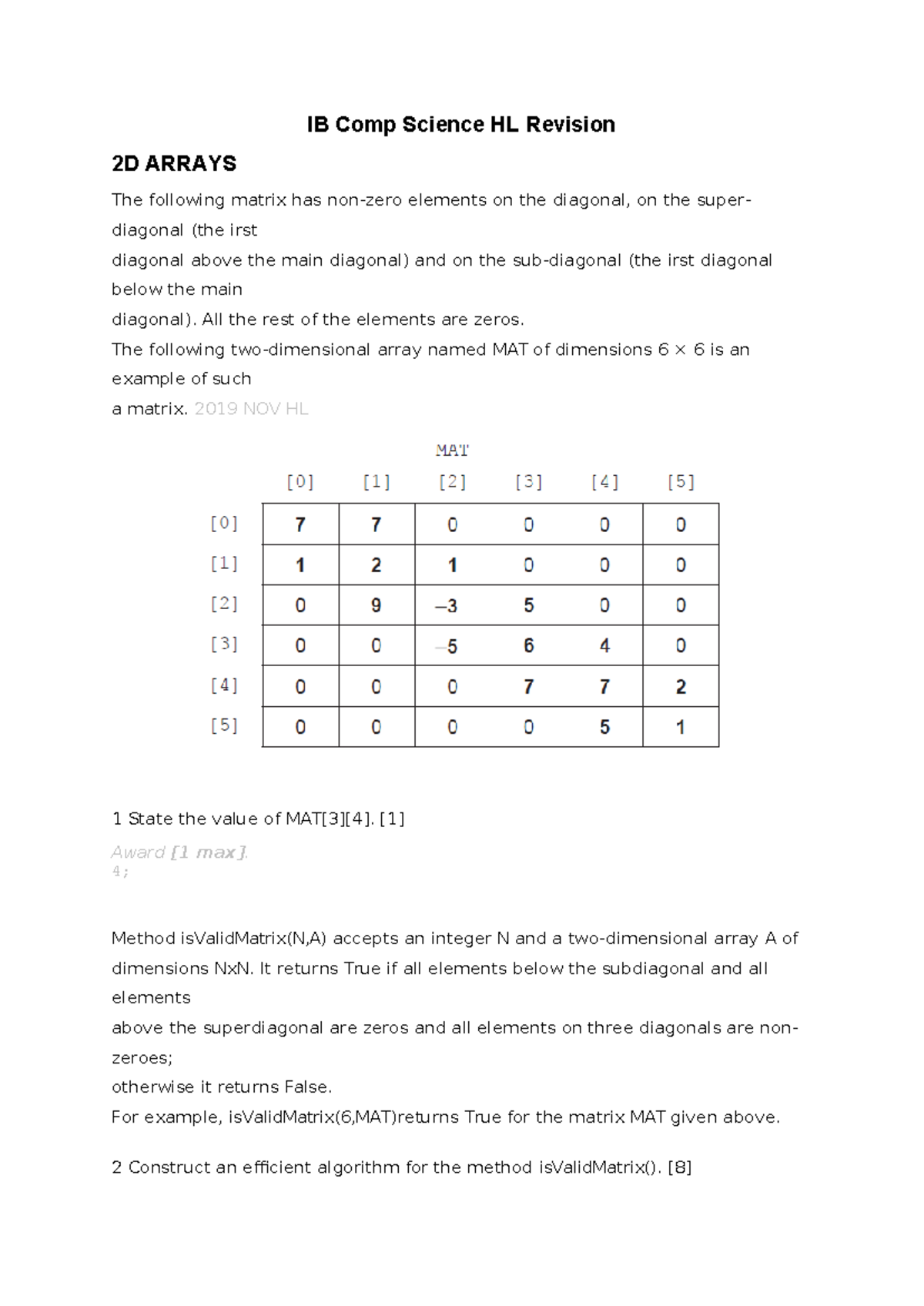 2D Arrays in IB Comp Science HL: Revision Notes and Guide - Studocu