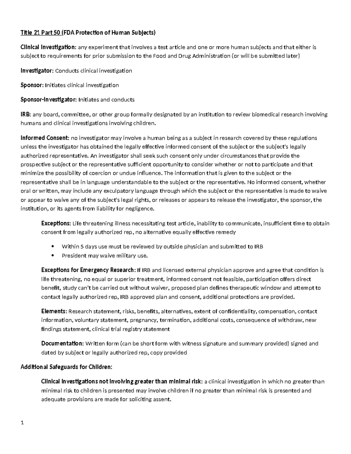 FDA Regulations on Human Subjects Protection: Title 21 & 45 Overview ...