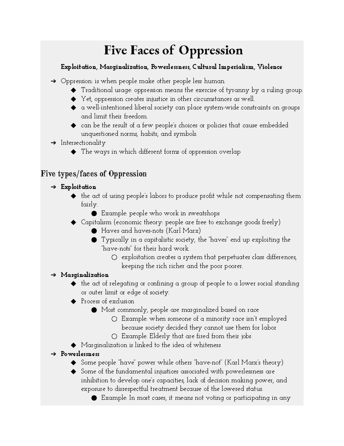 Five Faces of Oppression: Understanding Exploitation, Marginalization ...