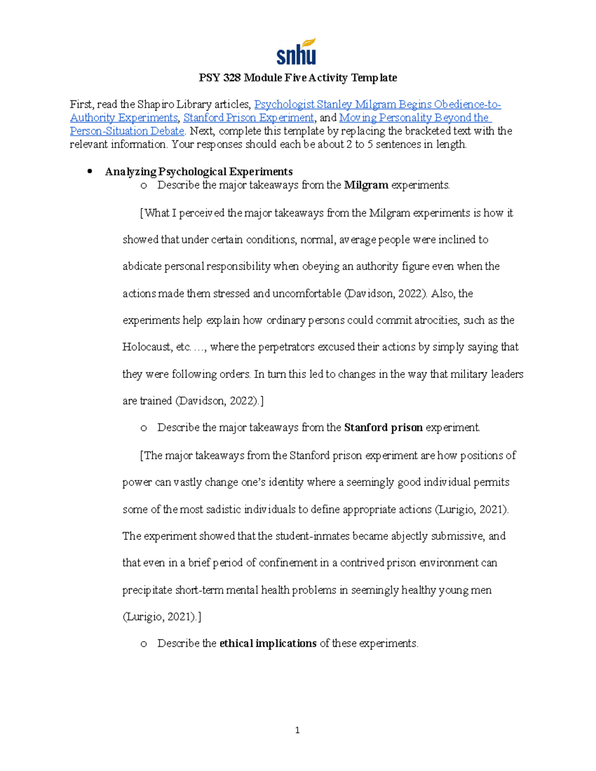 PSY 328 Person-Situation Debate: Insights from Milgram & Stanford ...