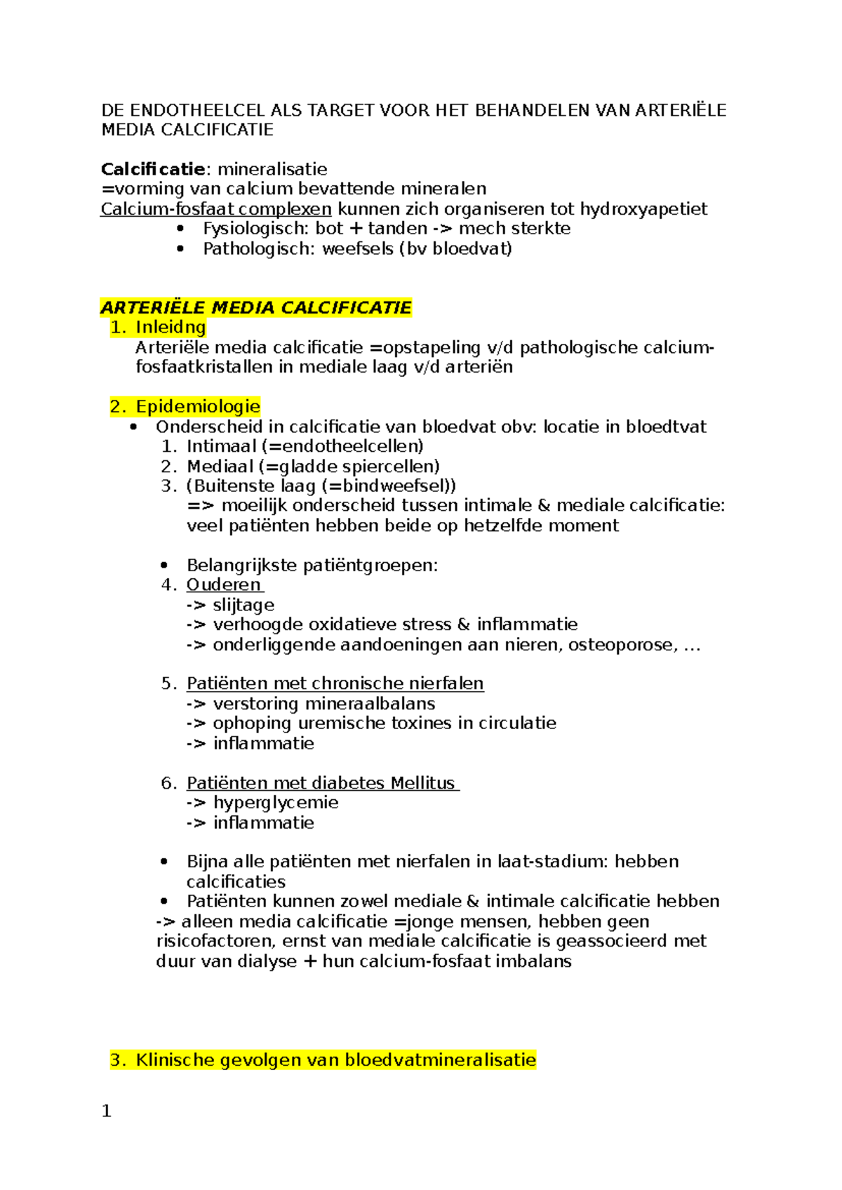 Samenvatting - Arteriële Media Calcificatie: Rol van Endotheelcellen ...