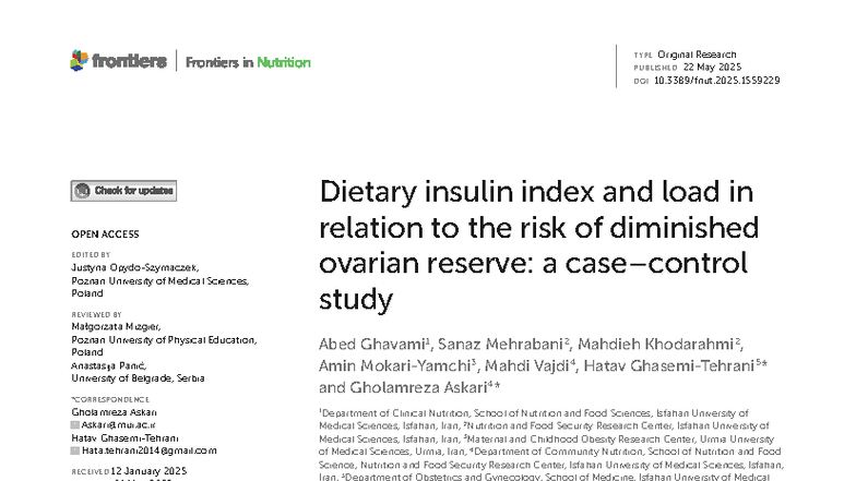 Dietary Insulin Index and Load: Impact on Diminished Ovarian Reserve ...
