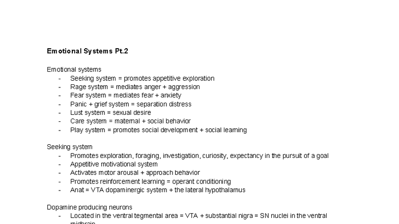 Emotional Systems Overview: Seeking & Rage Mechanisms (PSY 101) - Studocu