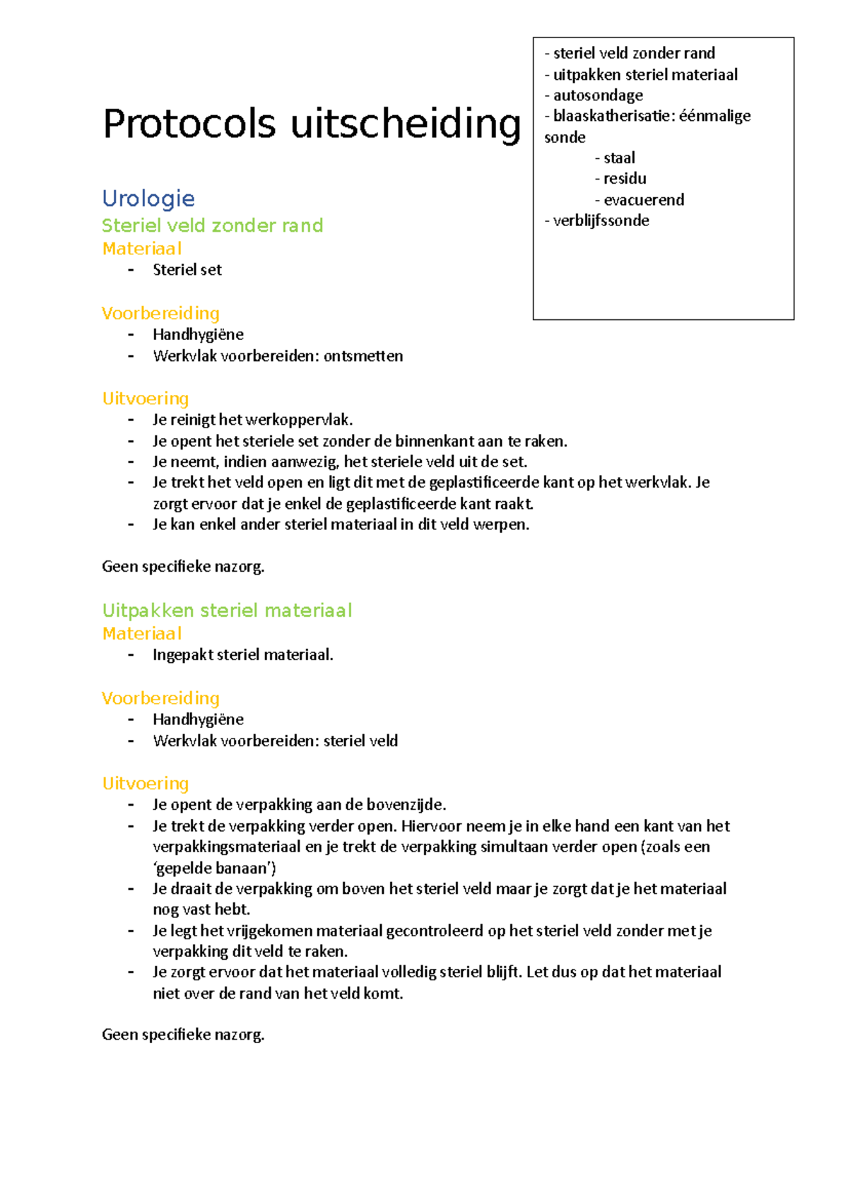 Protocols uitscheiding - Protocols uitscheiding Urologie Steriel veld ...