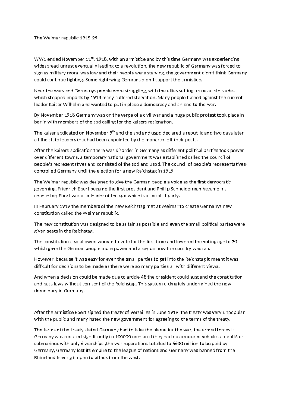 Weimar Republic: Political Turmoil and Economic Challenges (HIST 101 ...