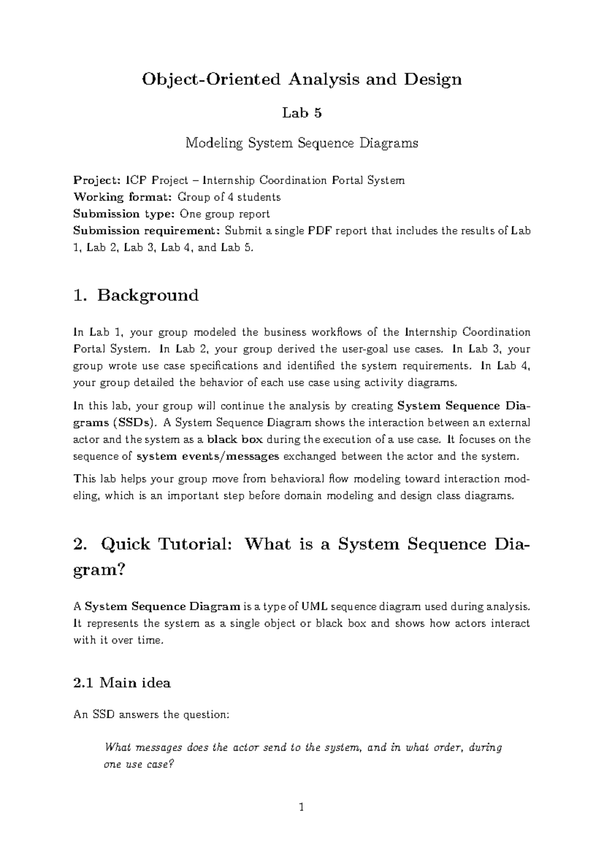Lab 5: System Sequence Diagrams for ICP Project Analysis - Studocu
