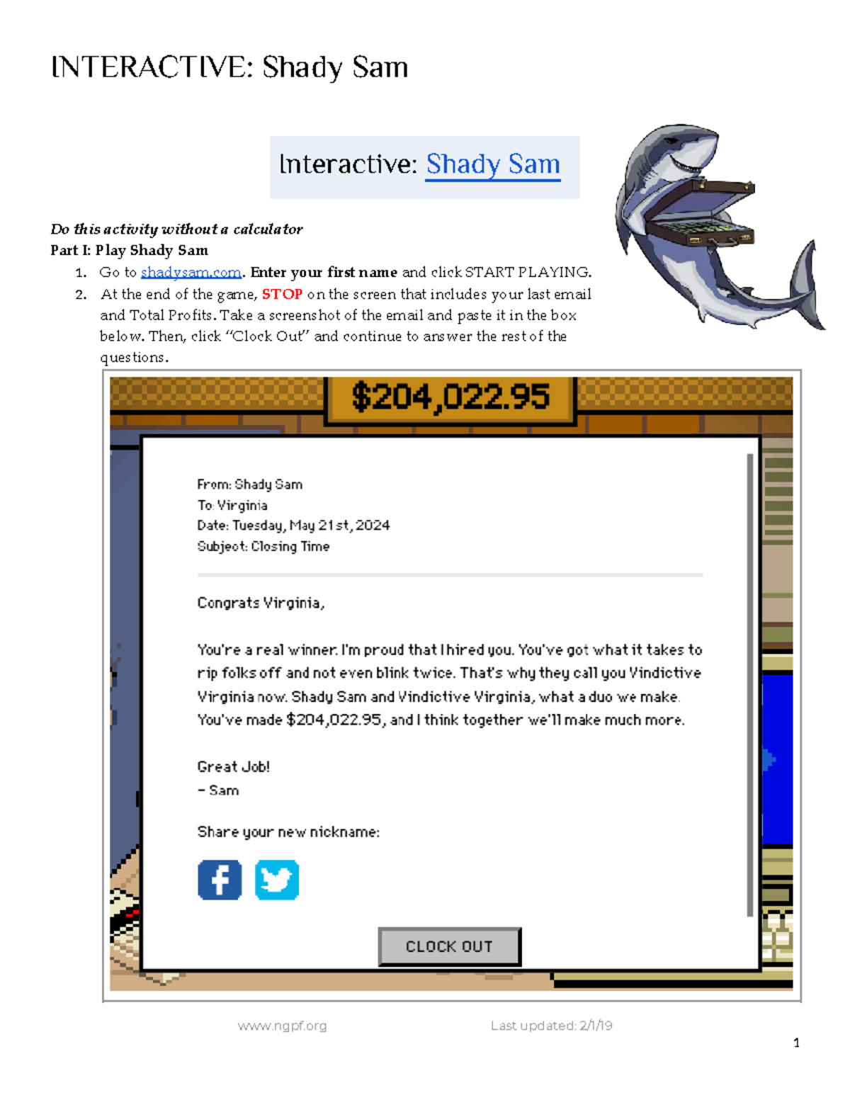 Interactive Activity on Shady Sam Game Reflection and Analysis - Studocu