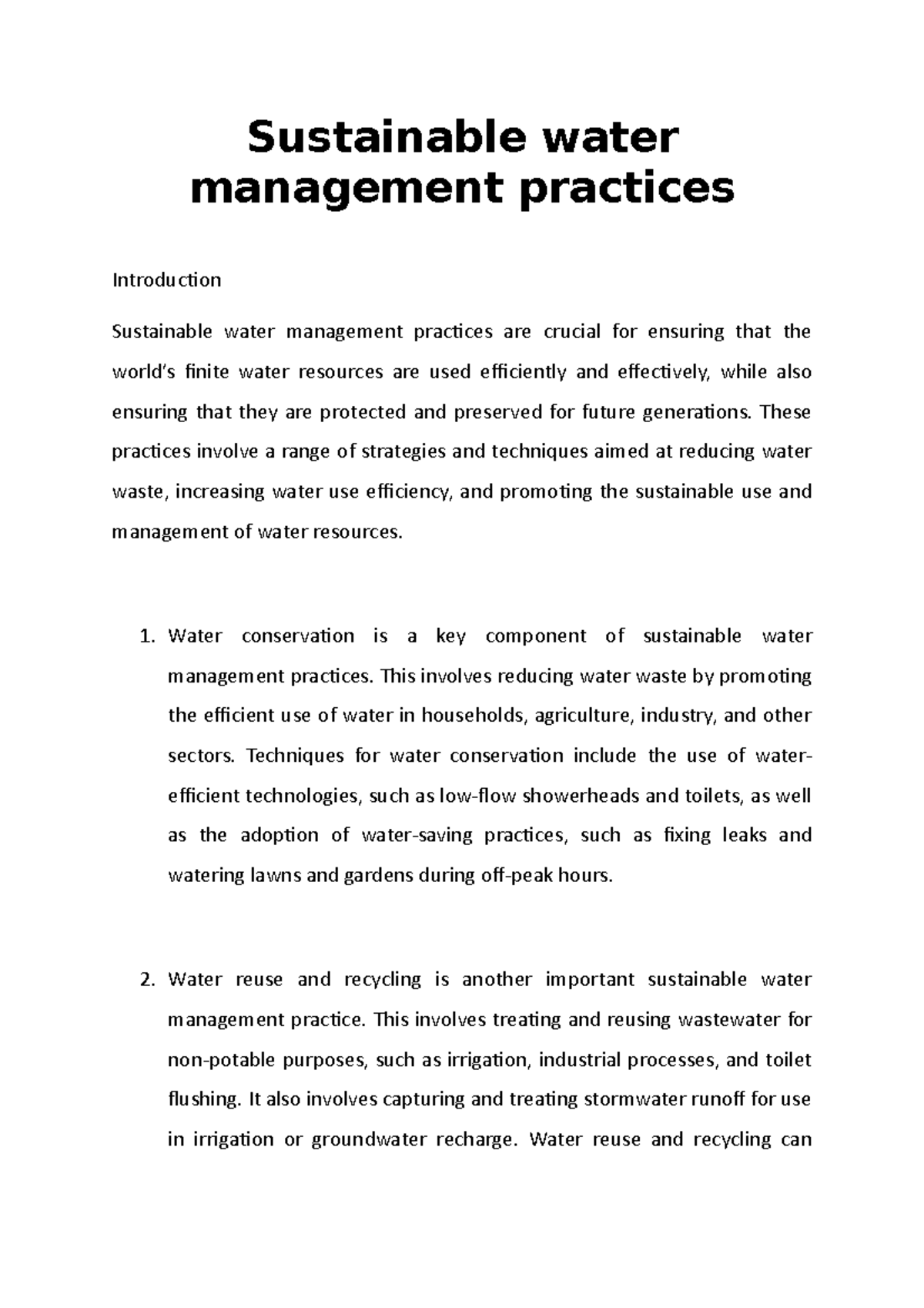 Sustainable water management practices - Sustainable water management ...