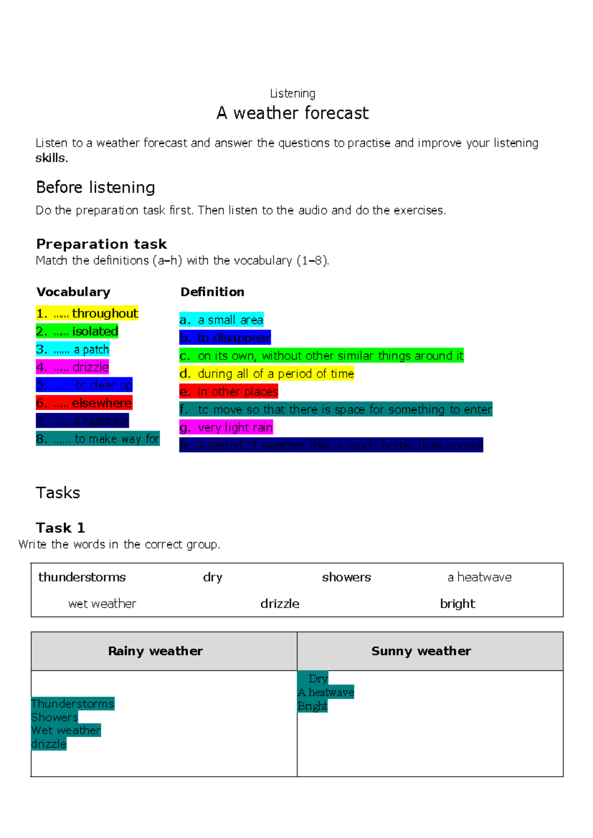 Listening Skills: Weather Forecast Practice (Session 4) - Studocu