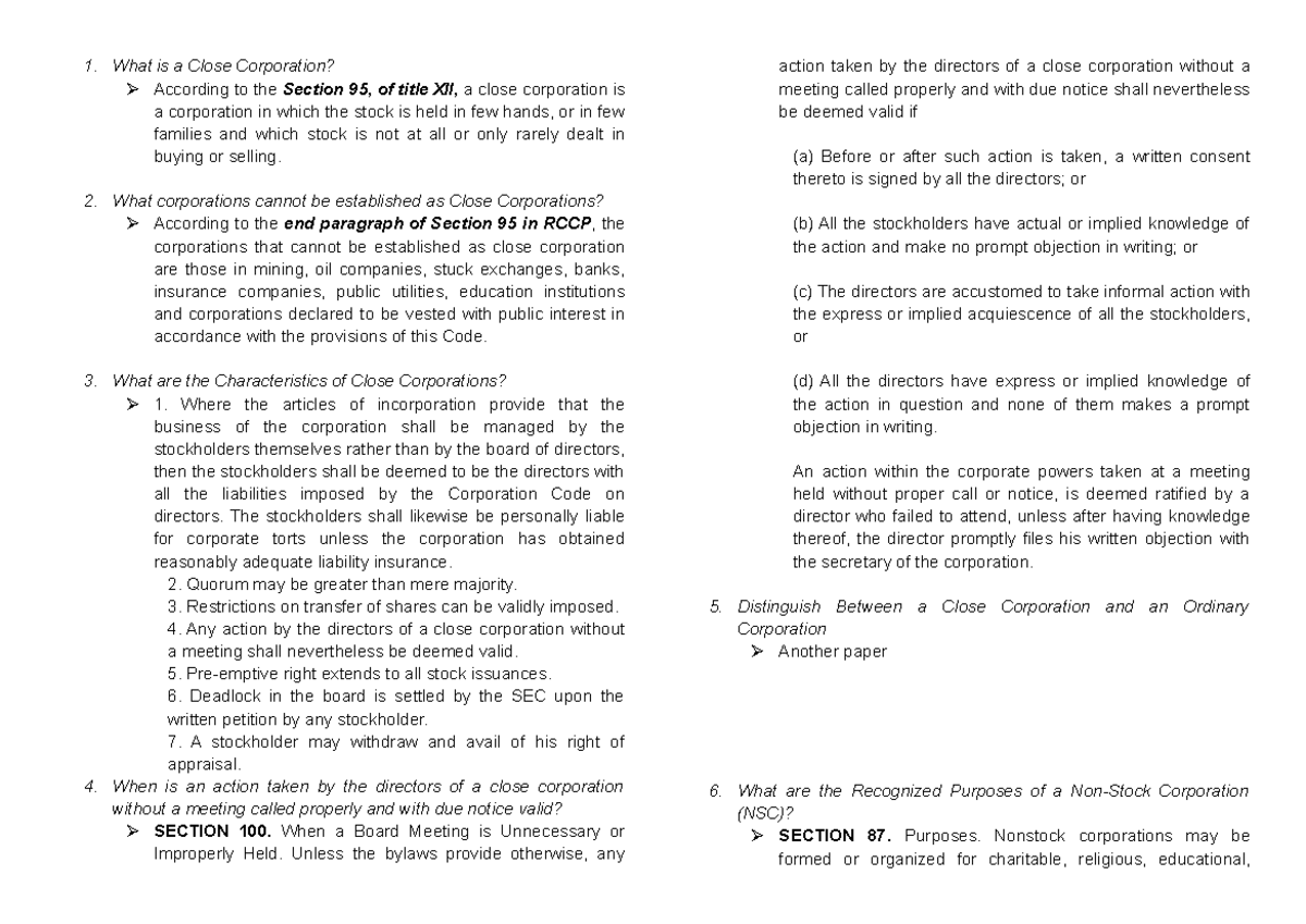 revised corporation code activity - What is a Close Corporation ...