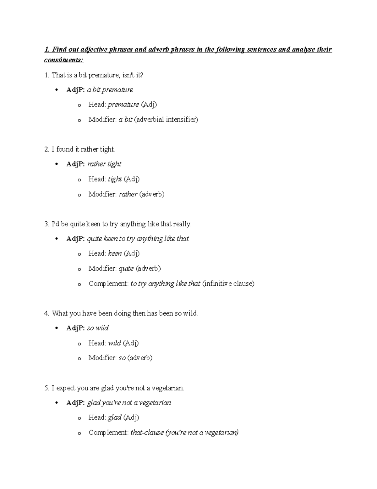 Assignment 4N - Analysis of Adjective and Adverb Phrases in Sentences ...