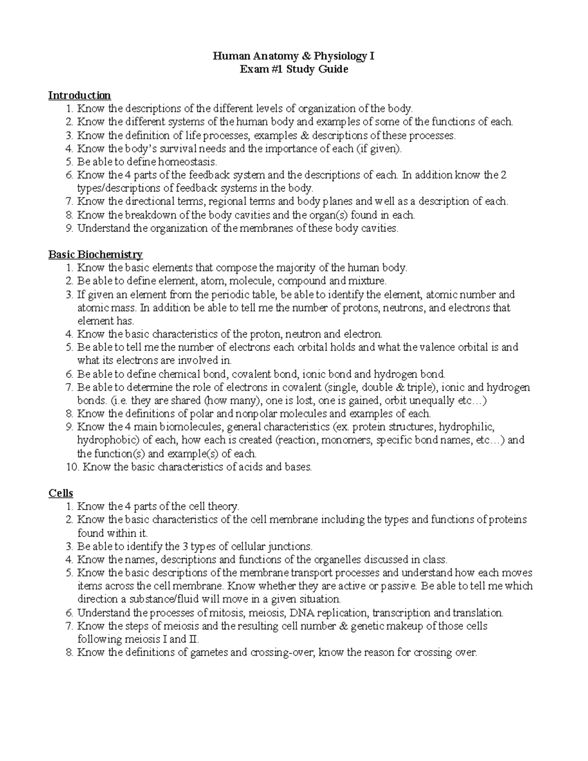 Anatomy & Physiology I Exam 1 Study Guide: Key Concepts & Terms - Studocu