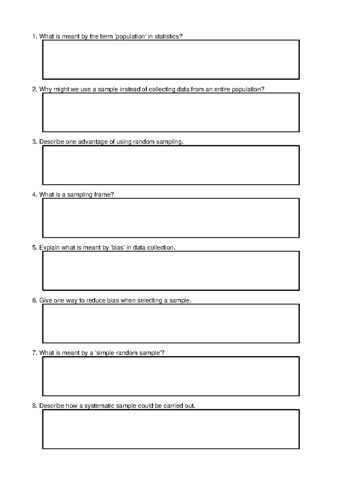 GCSE Sampling & Data Collection Short Answer Quiz - Studocu