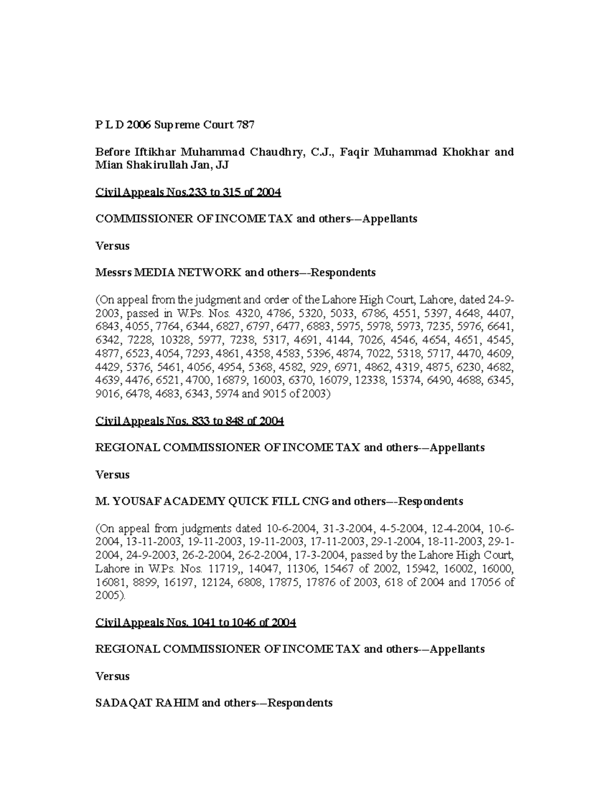 P L D 2006 Supreme Court 787: Income Tax Appeals & Guidelines Analysis ...