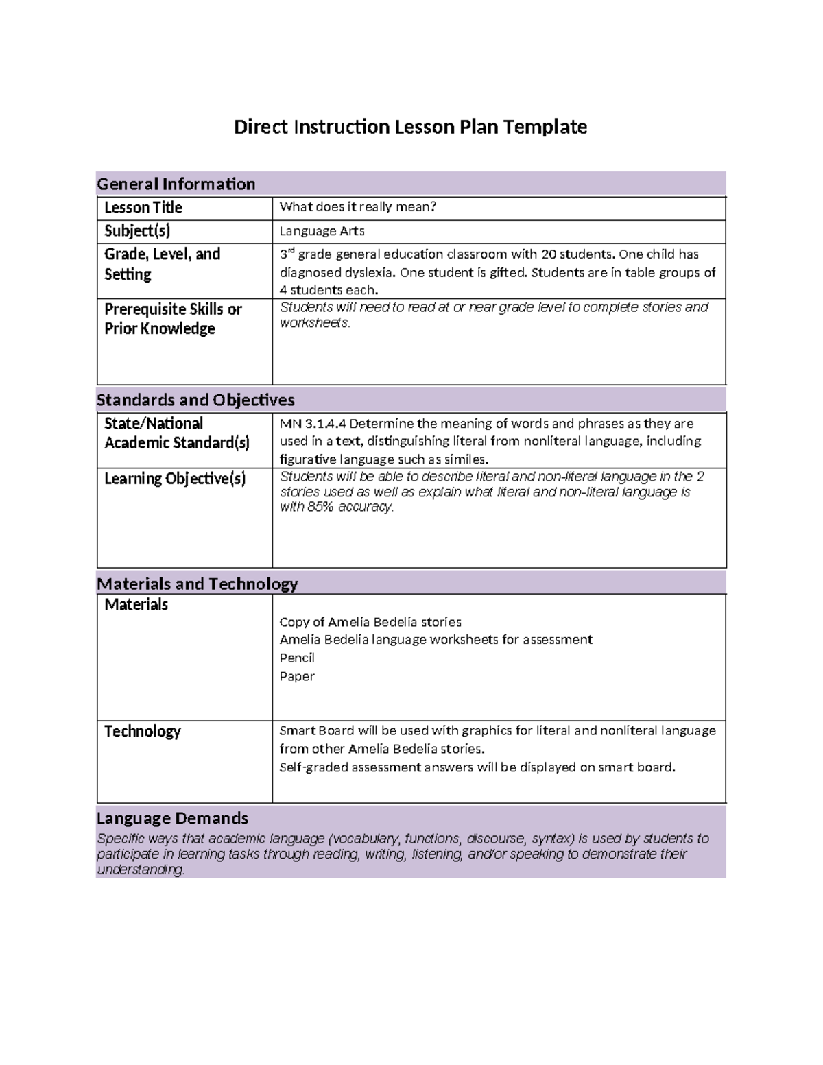 LMX2 Task 1 - passed - Direct Instruction Lesson Plan Template General ...