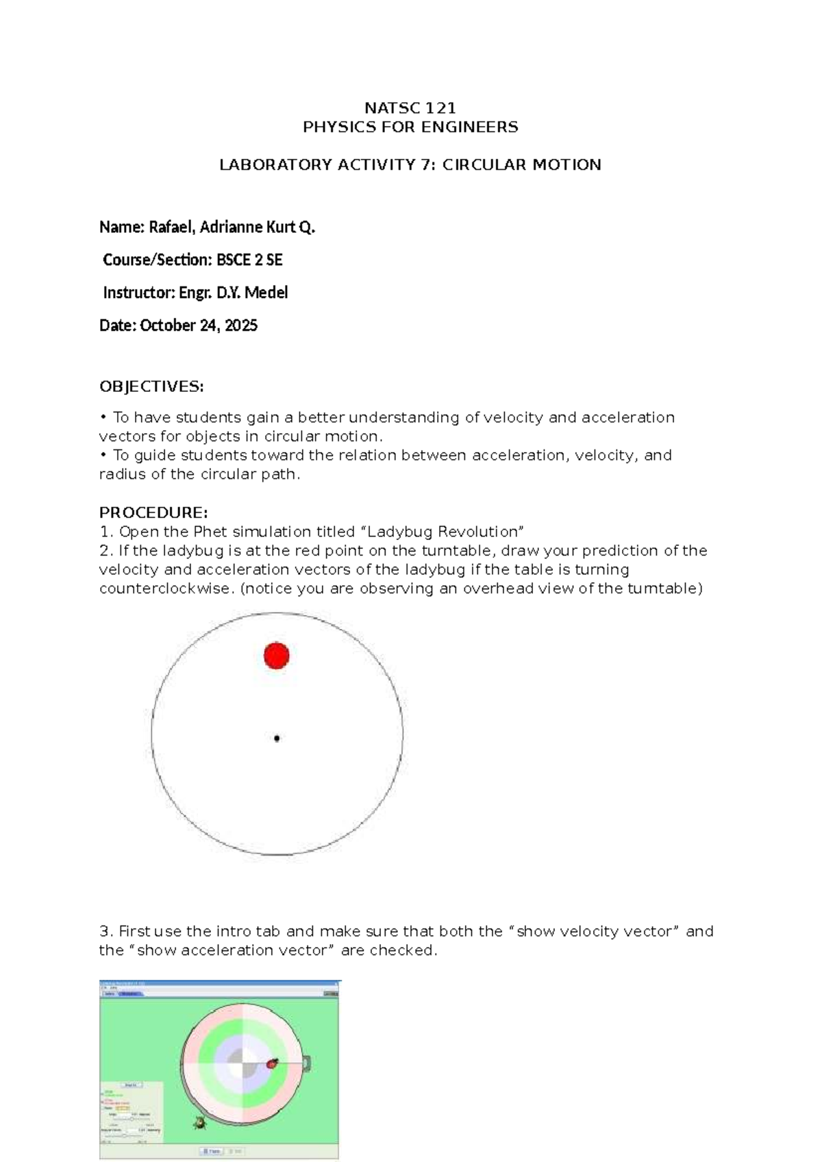 NATSC 121 Laboratory Activity 7: Circular Motion Analysis - Studocu