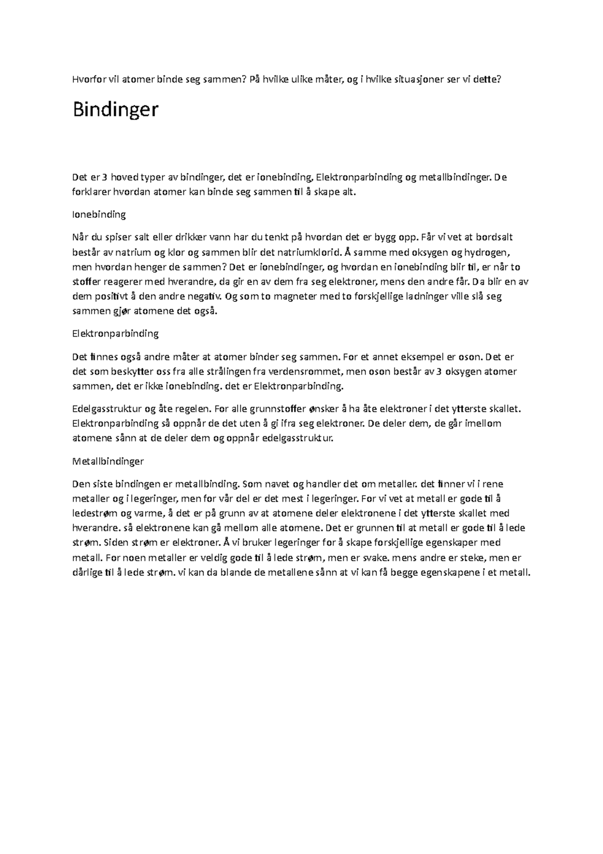 Del 2 Prøve: Bindingstyper - Ionebinding, Elektronpar & Metallbindinger ...