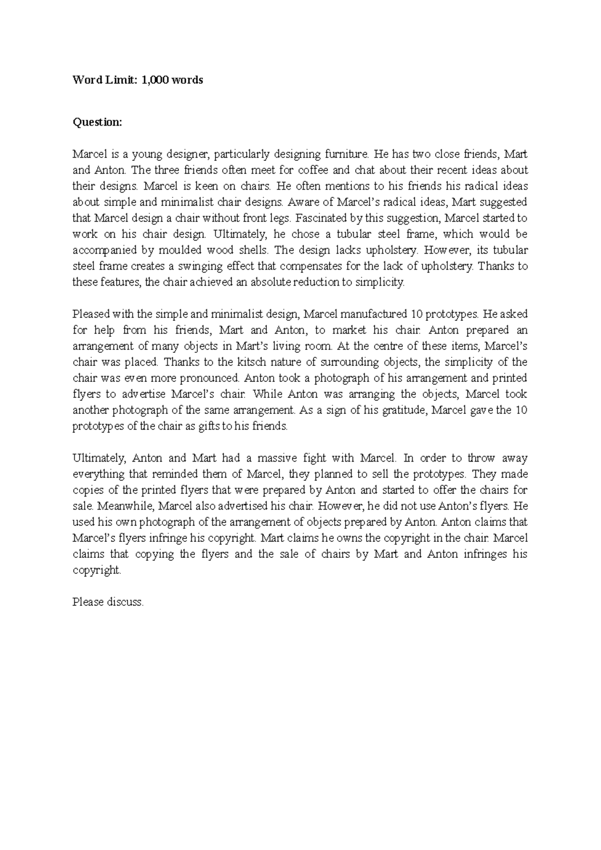 IP Law Discussion: Copyright Issues in Chair Design (Q&A) - Studocu